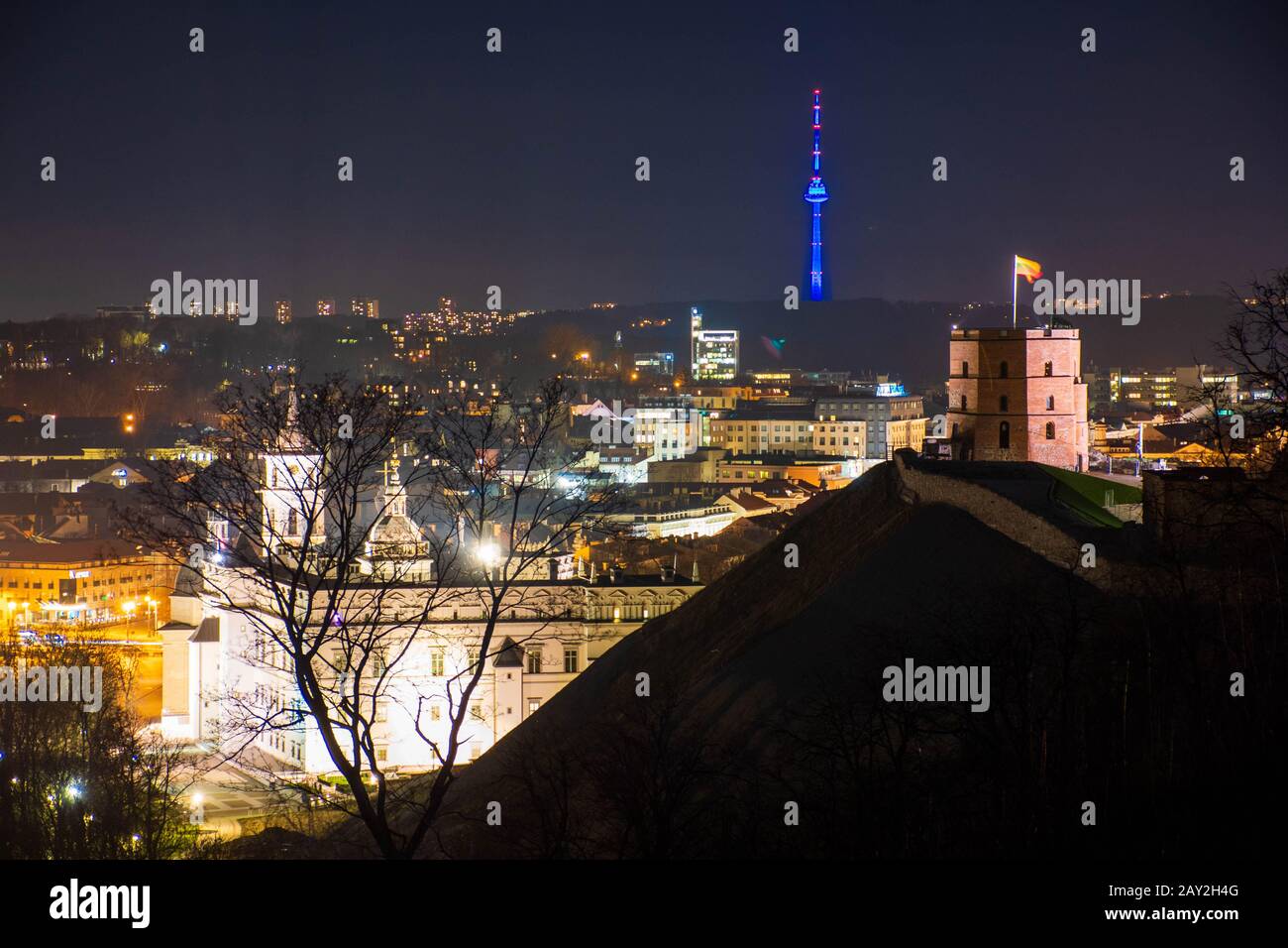 Vilnius, capital of Lithuania, night scenic aerial panorama with ...