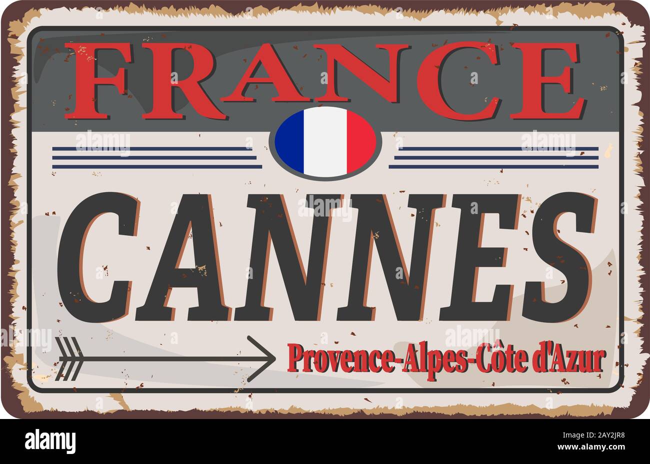Cannes France - city rusted metal sign - signage board Stock Vector ...