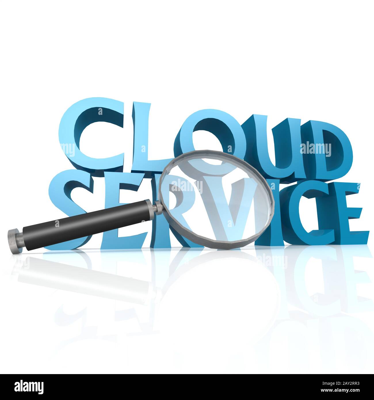 Magnifying glass with blue cloud service word Stock Photo - Alamy