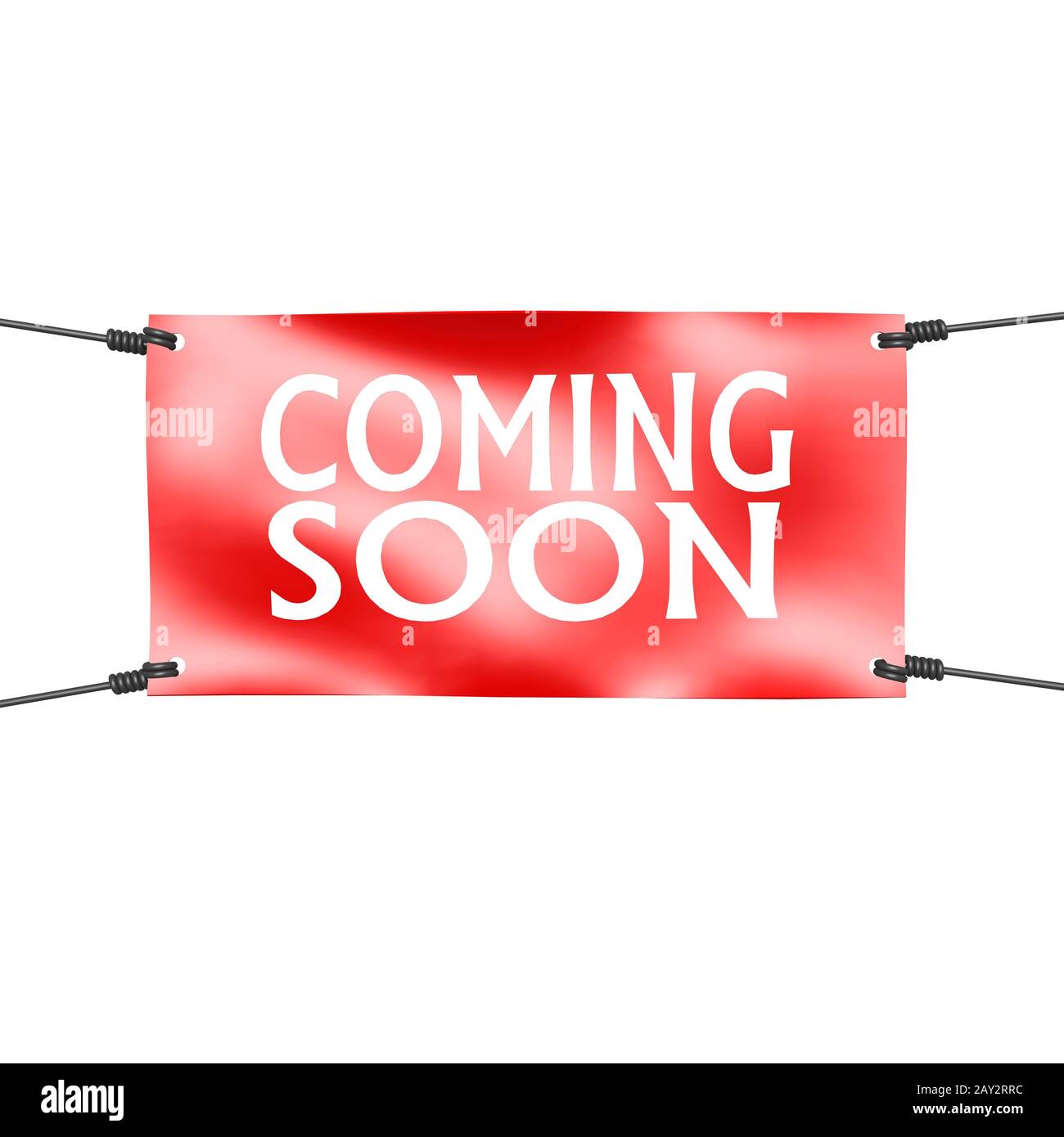 Banner coming soon with four ropes on the corner Stock Photo - Alamy