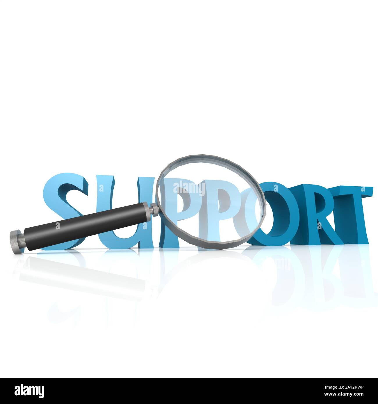 Magnifying glass with blue support word Stock Photo - Alamy