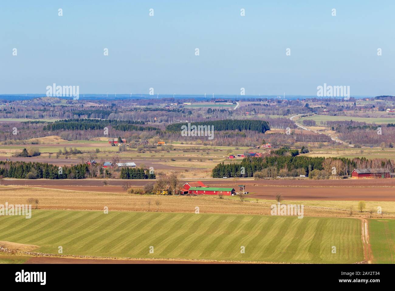 Beautiful landscape view at the countryside with fields at farms Stock ...