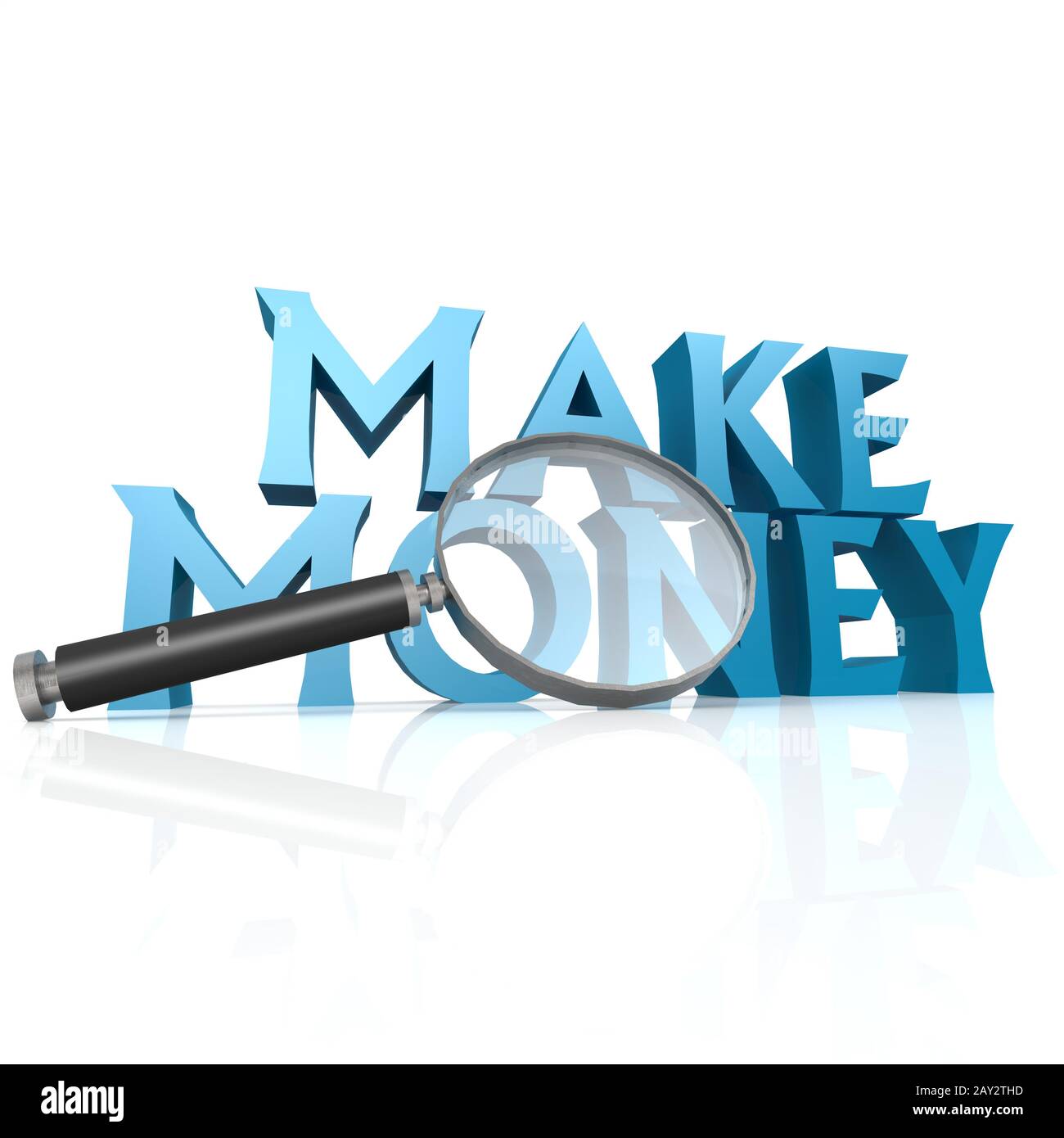 Magnifying glass with blue make money word Stock Photo - Alamy