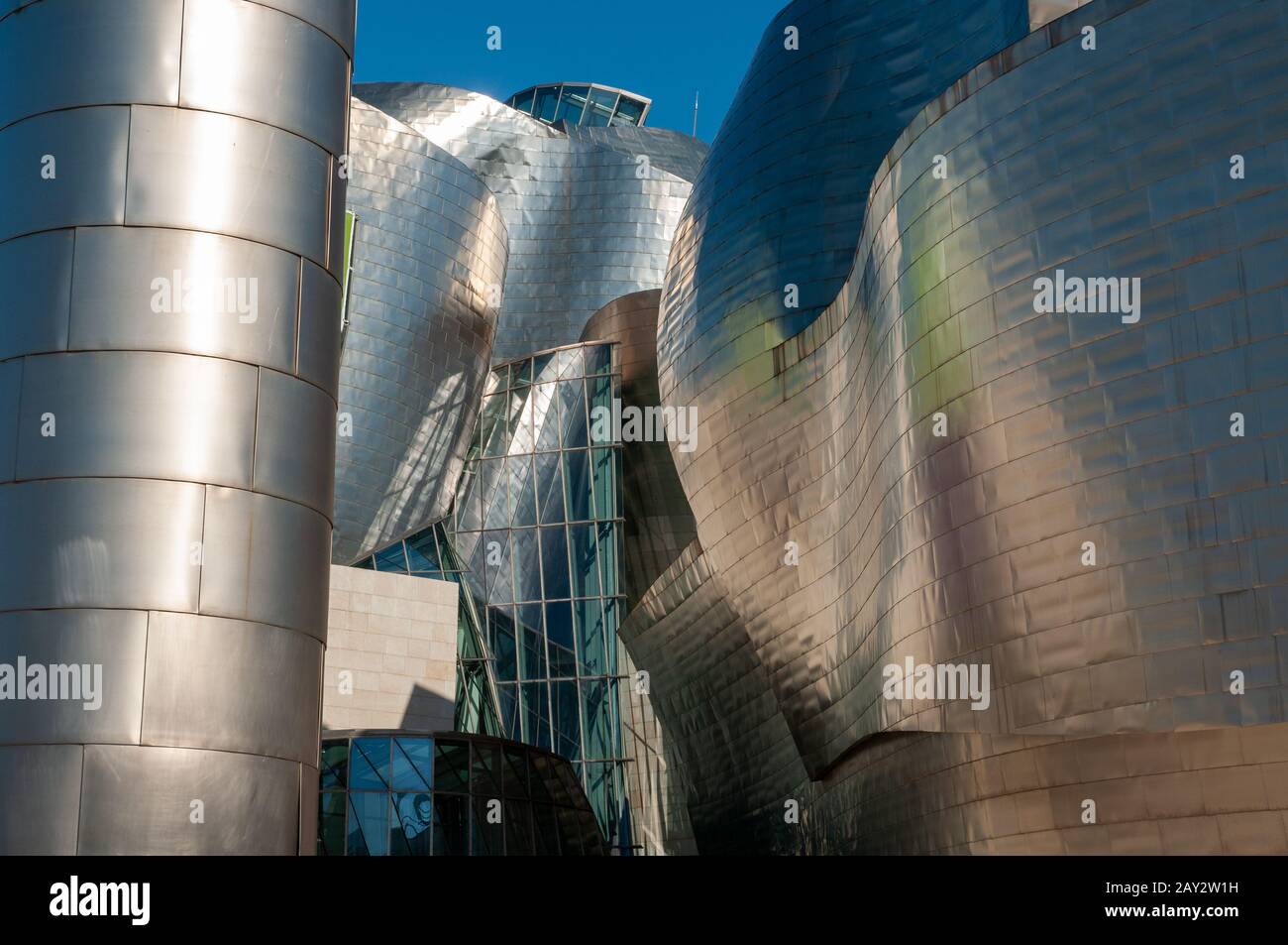 The exterior architecture of the Bilbao Guggenheim museum Stock Photo ...