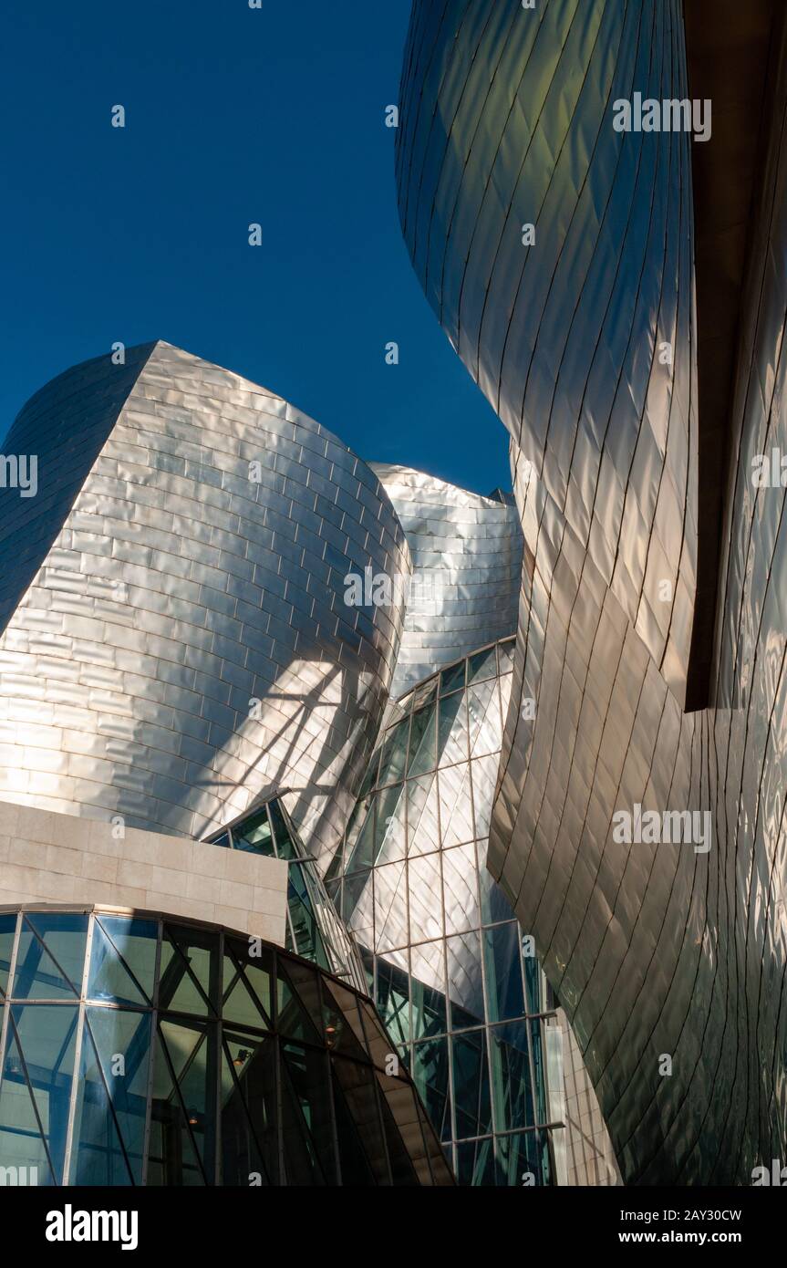 The exterior architecture of the Bilbao Guggenheim museum Stock Photo ...