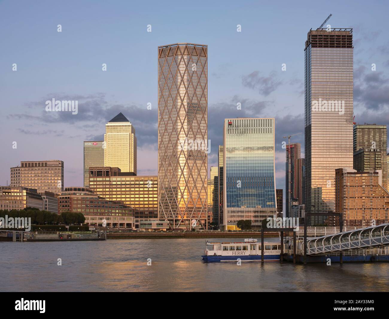 Context view across Thames with jetty. Newfoundland Tower, London ...
