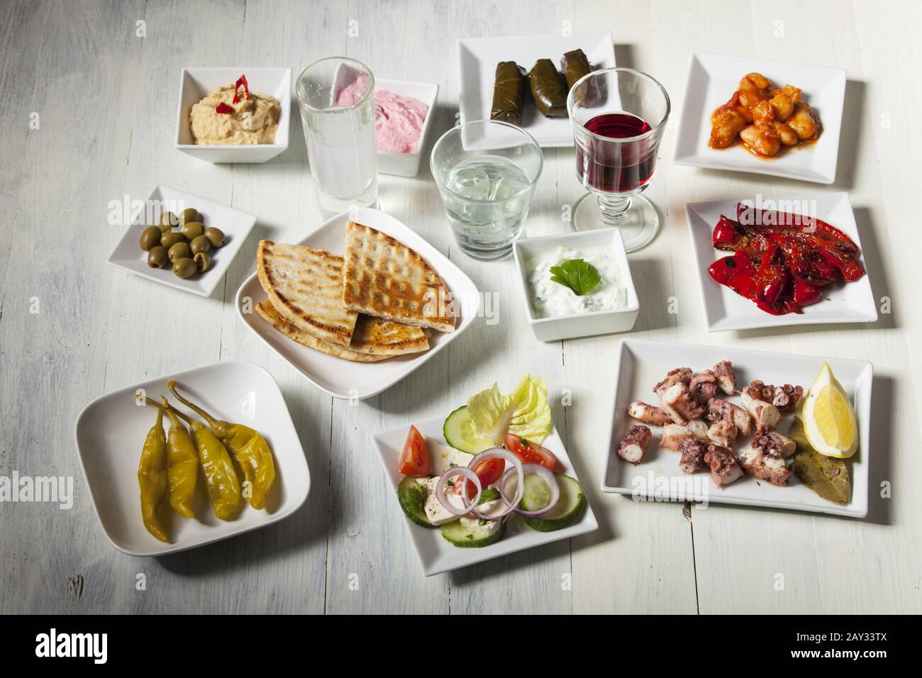 Variety of Greek starters Stock Photo - Alamy
