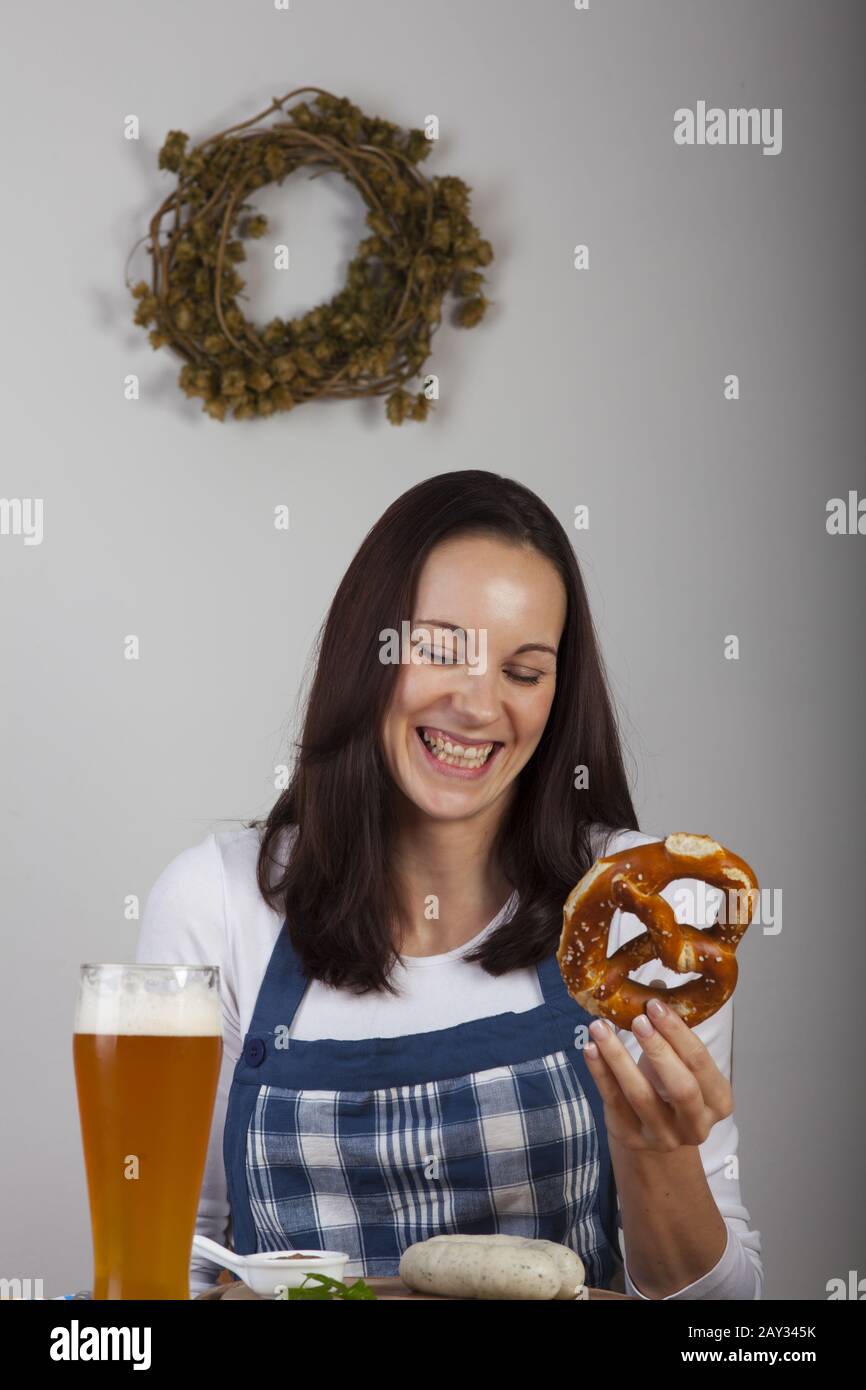 Bayerische frau mit einer weisswurst hi-res stock photography and ...