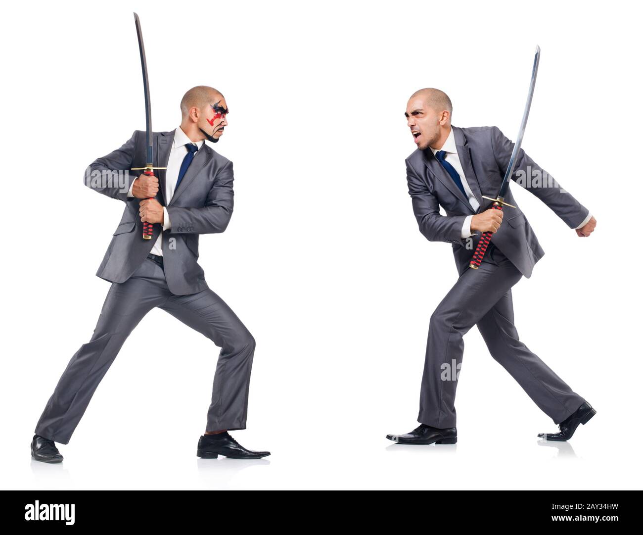 Two men figthing with the sword isolated on white Stock Photo - Alamy