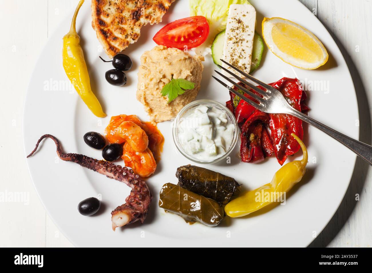 Variety of Greek starters Stock Photo - Alamy