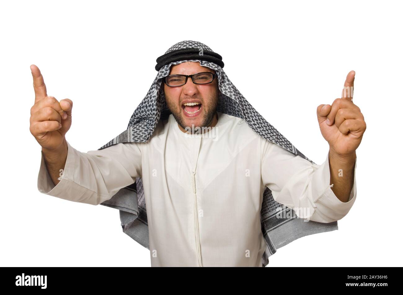 Concept with arab man isolated on white Stock Photo - Alamy