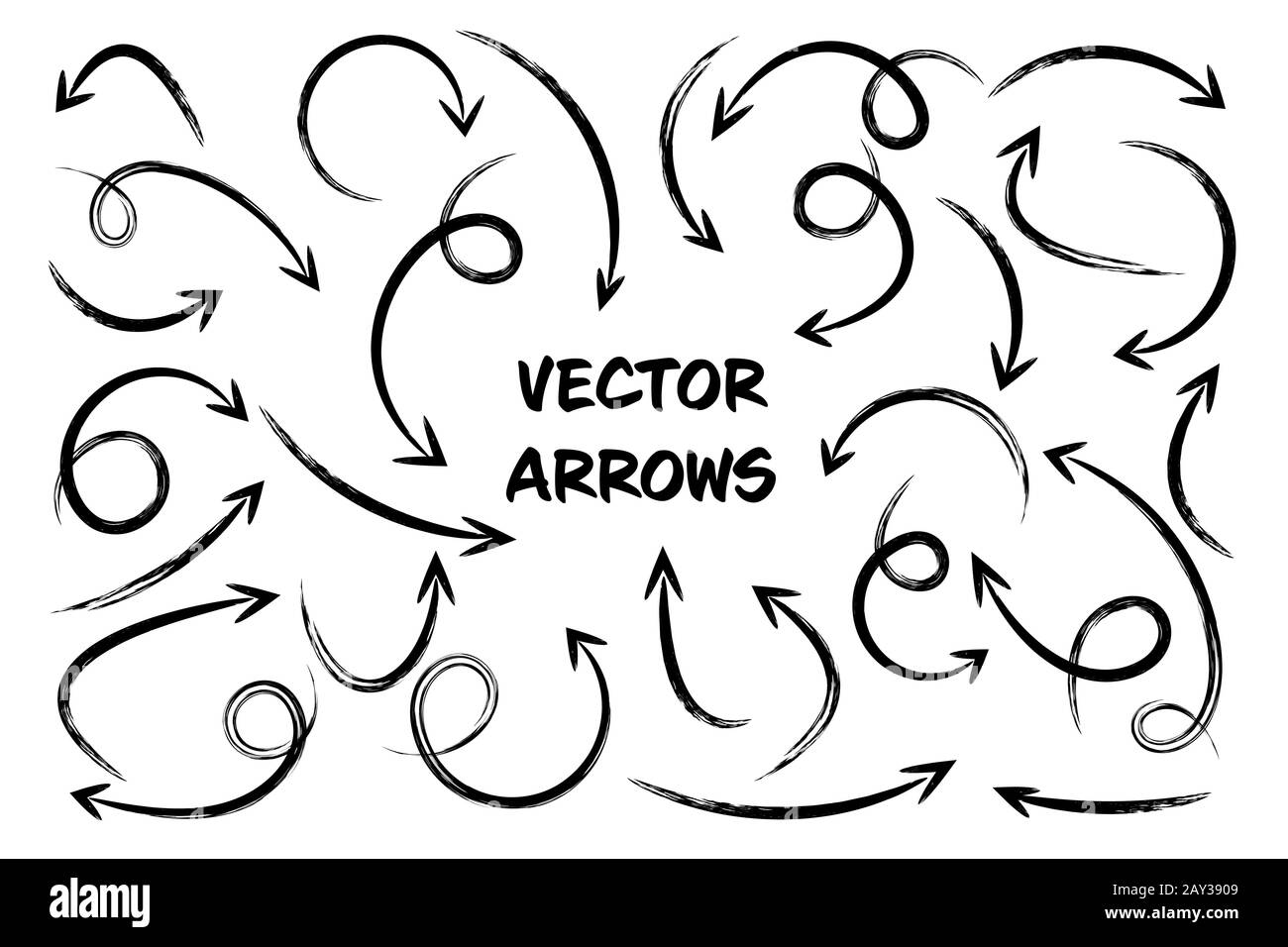 Black Grunge Hand Drawn Arrows Set on White Background. Arrow, Cursor Icon. Vector Pointers ...