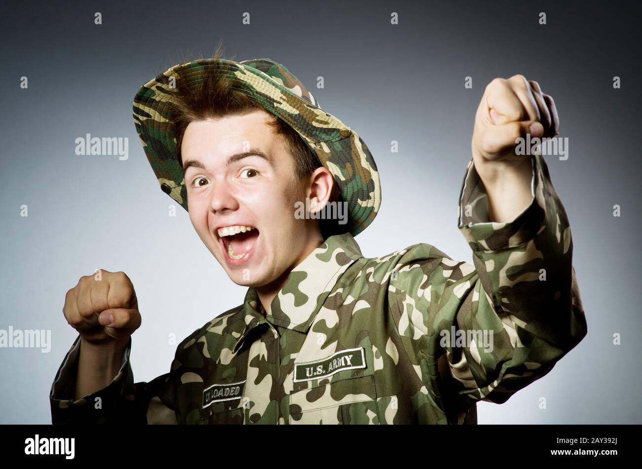 Funny soldier in military concept Stock Photo - Alamy