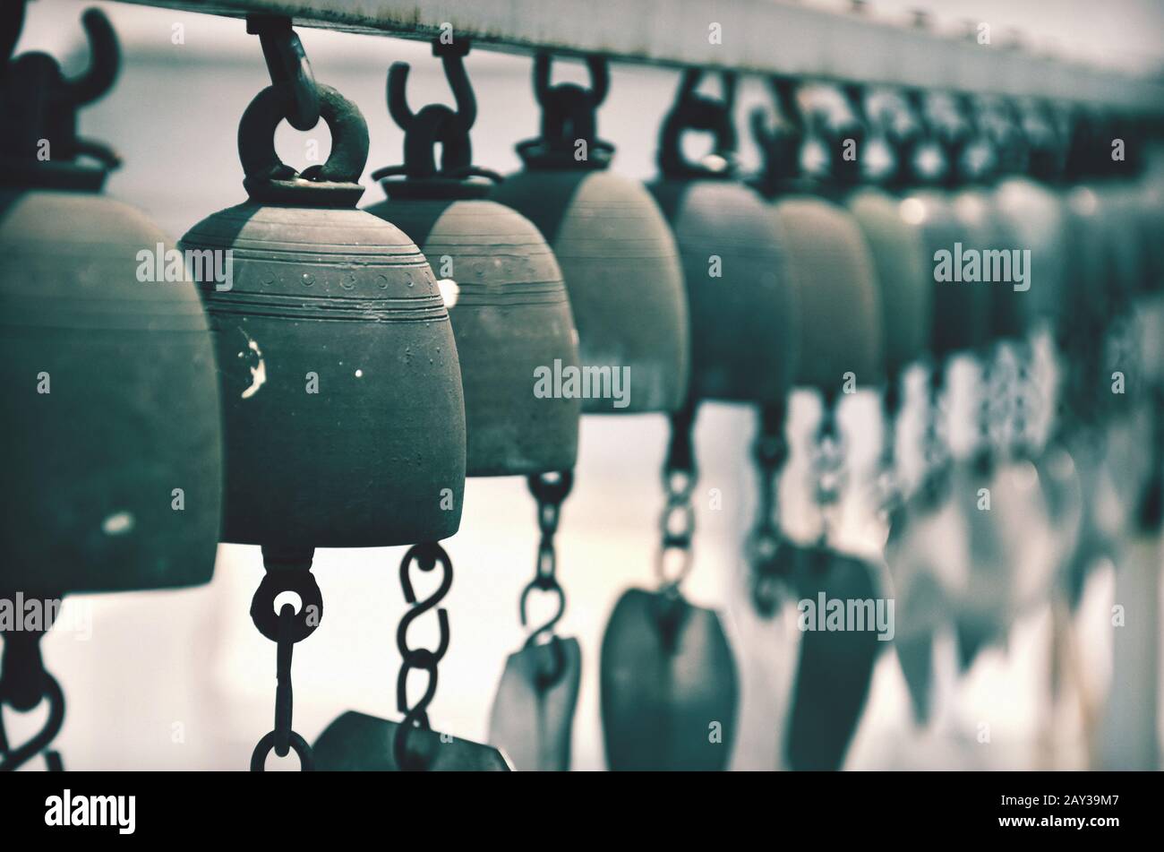 Vintage tone holy bell of ceremony in temple, Thailand Stock Photo - Alamy