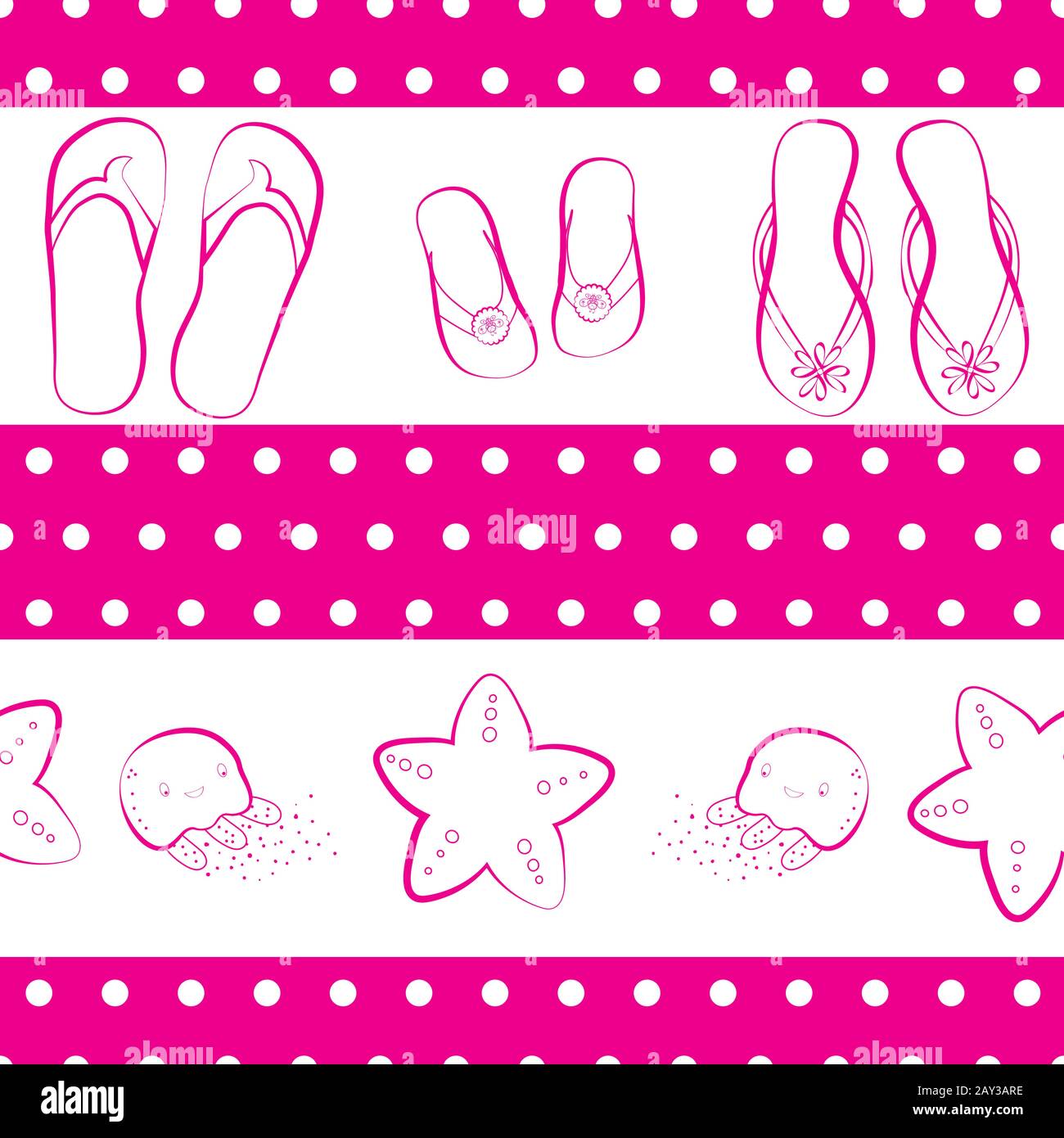 Flip flop shoe background. Seamless vector pattern. Hand drawn outline style with stripes and ...