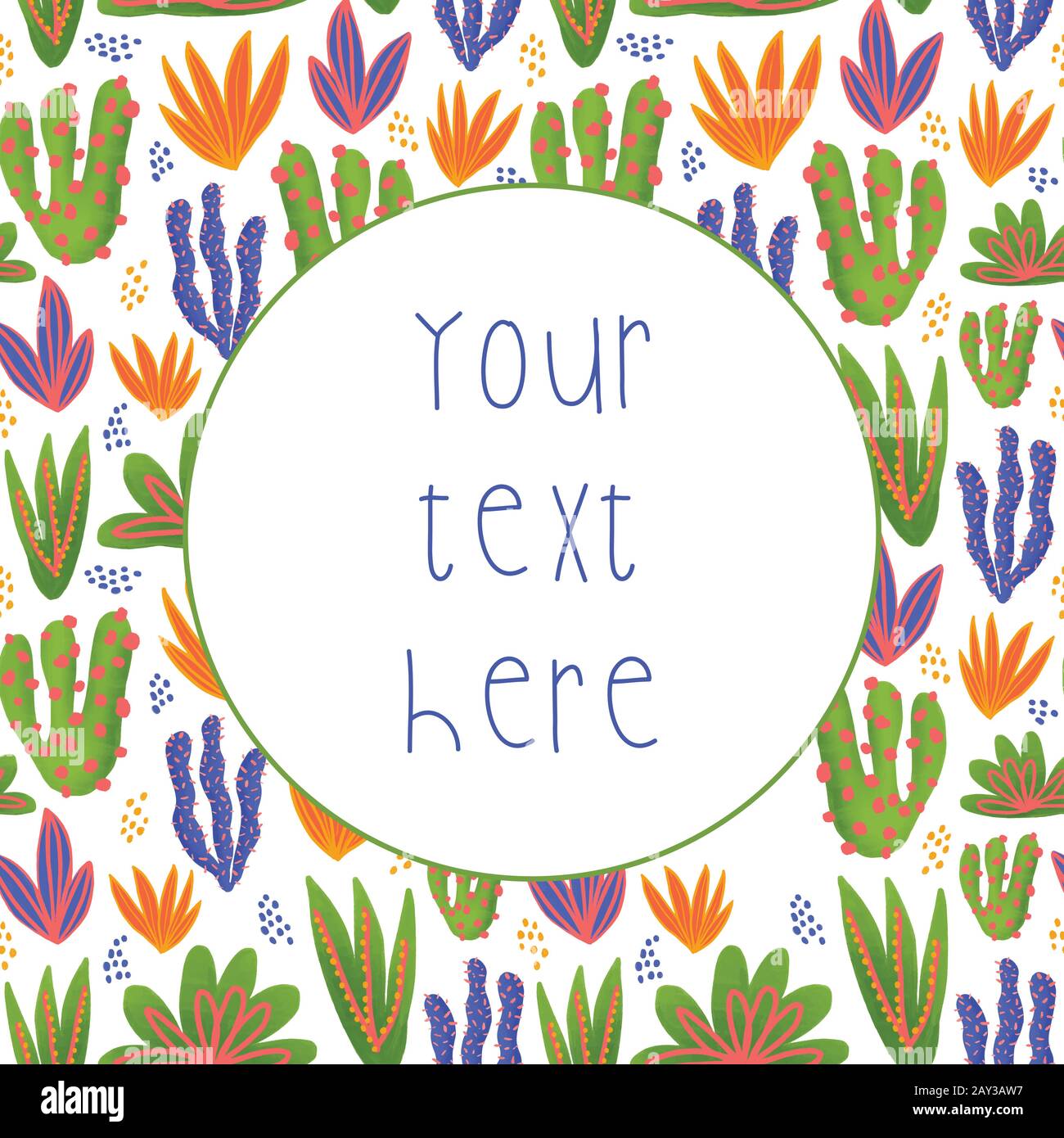 Cactus plants vector card template. Invitation with abstract Cacti ...
