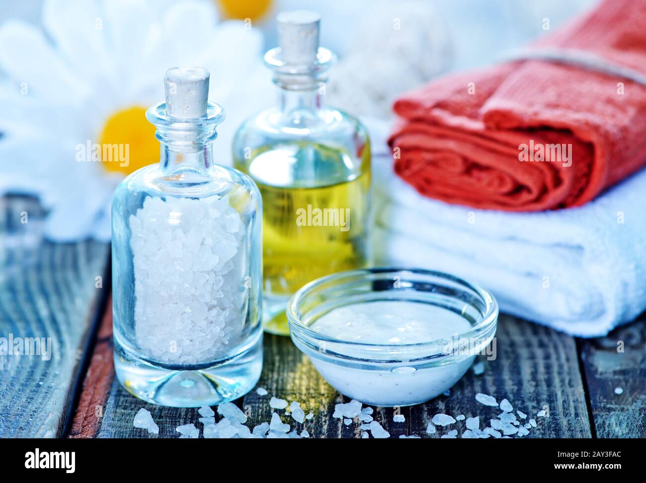 sea salt and oil in bottles Stock Photo - Alamy