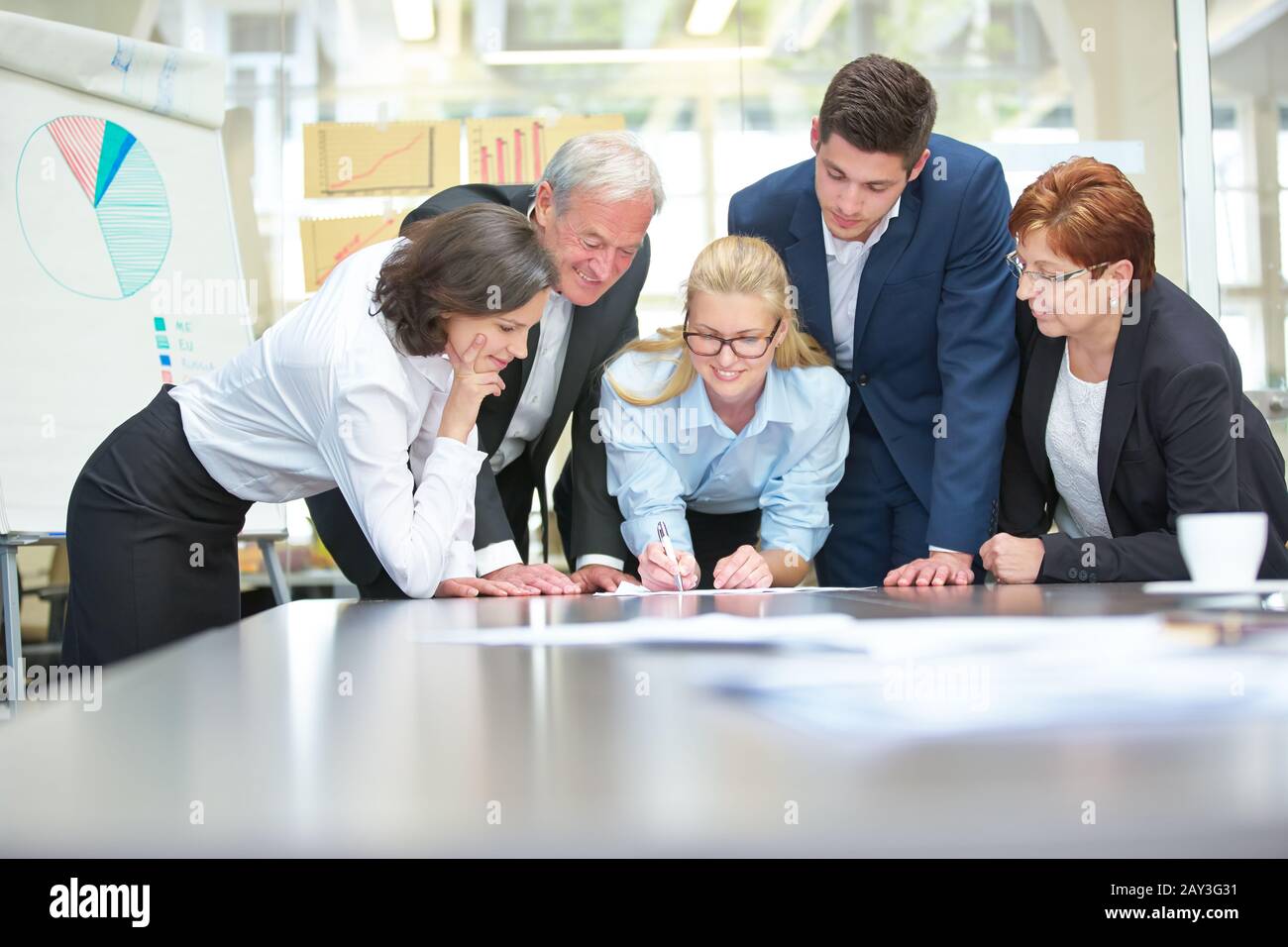 Cooperation from the successful business team in the conference room ...