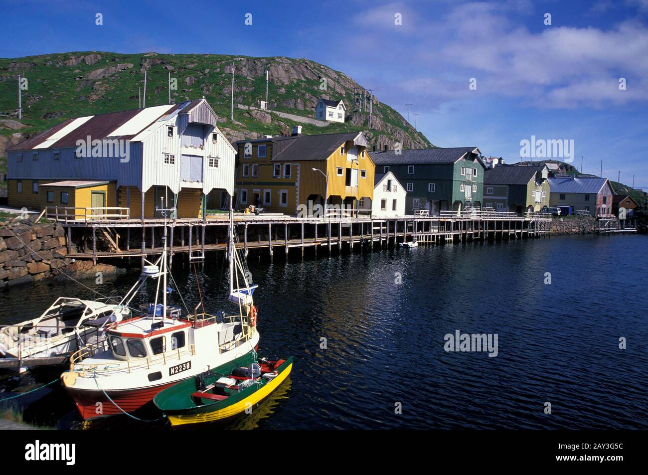 Boats in the harbour of Nyksund, Langoya island, Vesteralen, Norway ...