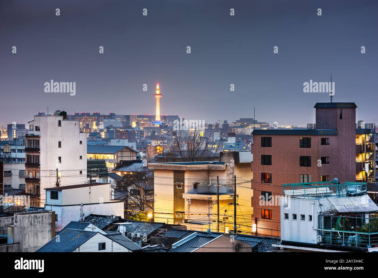 Kyoto, Japan urban cityscape with the tower at night Stock Photo - Alamy