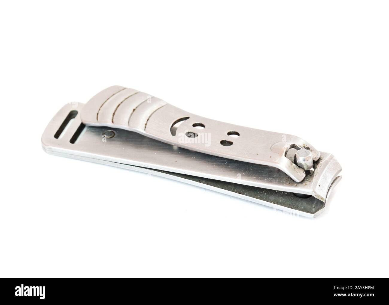 Used stainless steel nail clipper isolated on white background. Typical ...