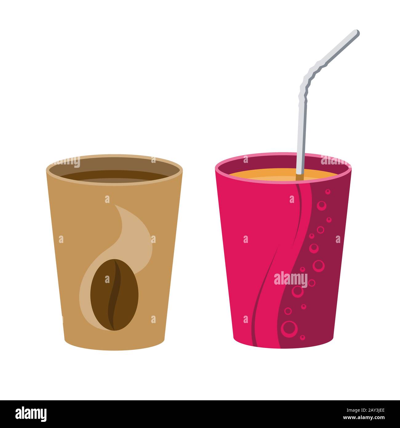 Paper cups with a drink and coffee on a white isolated background ...