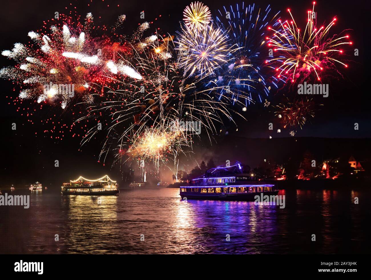 Firework over the rhine valley. Rhein in Flammen (Rhine in Flames ... Firework over the rhine valley. Rhein in Flammen (Rhine in Flames ...