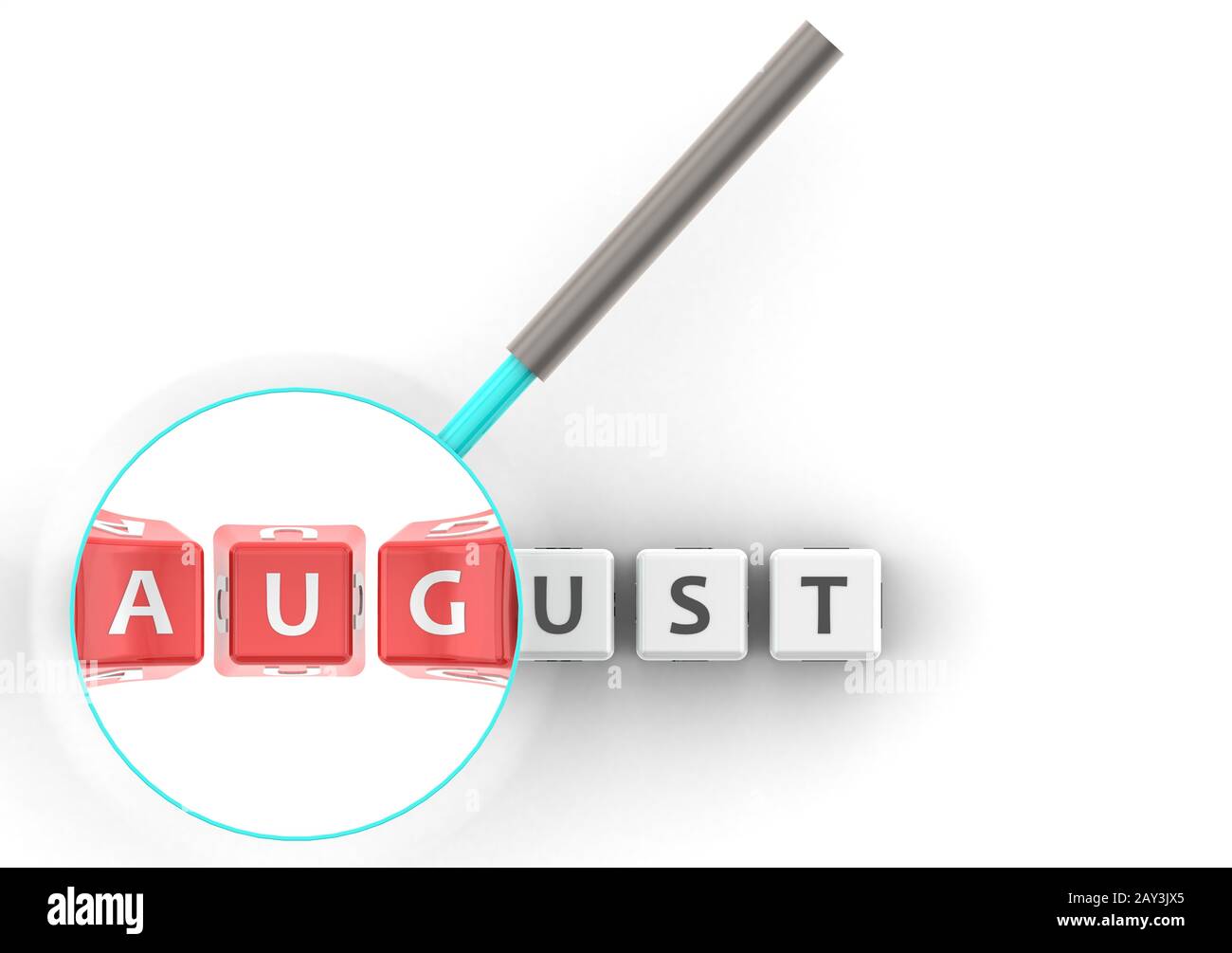 August puzzle with magnifying glass Stock Photo - Alamy