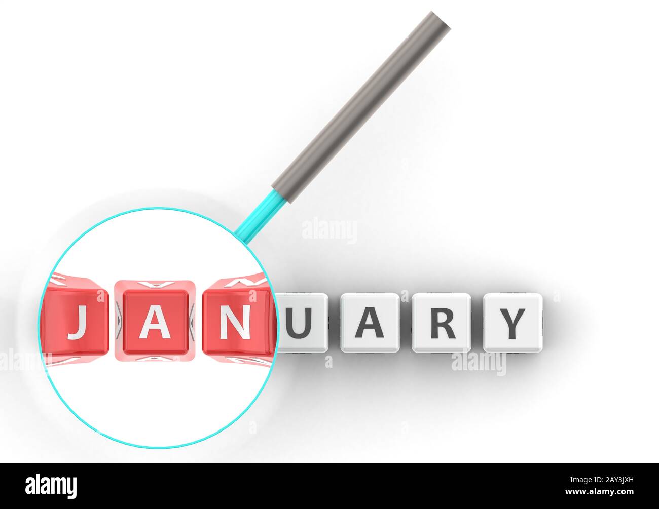 January puzzle with magnifying glass Stock Photo - Alamy