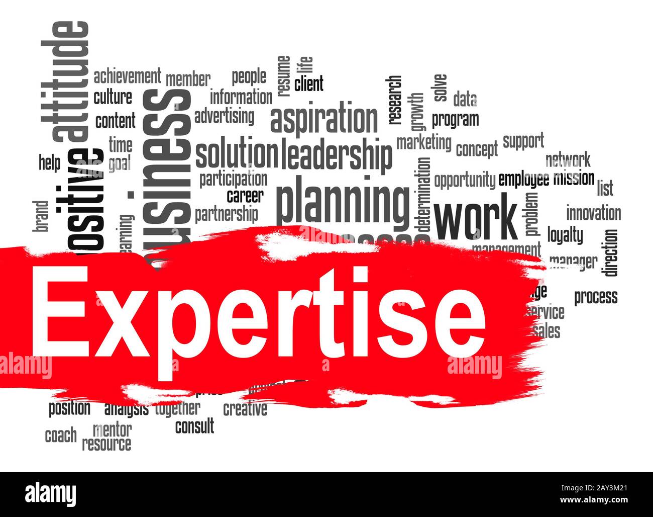 Expertise word cloud with red banner Stock Photo - Alamy