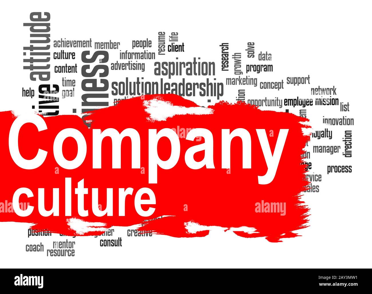 Company culture word cloud with red banner Stock Photo - Alamy