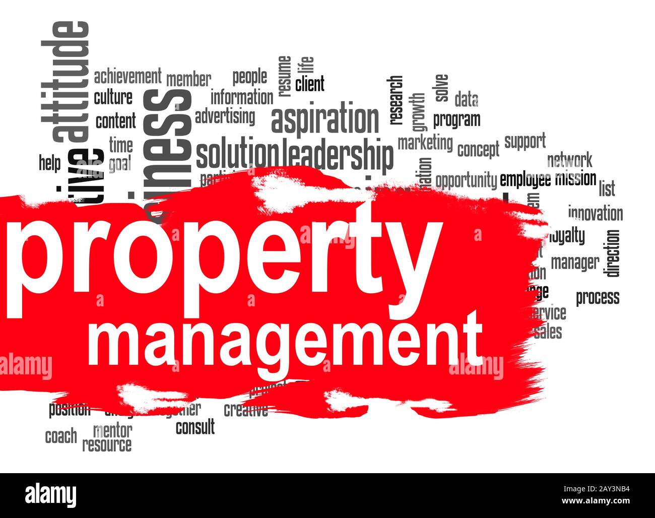 Property management word cloud with red banner Stock Photo - Alamy