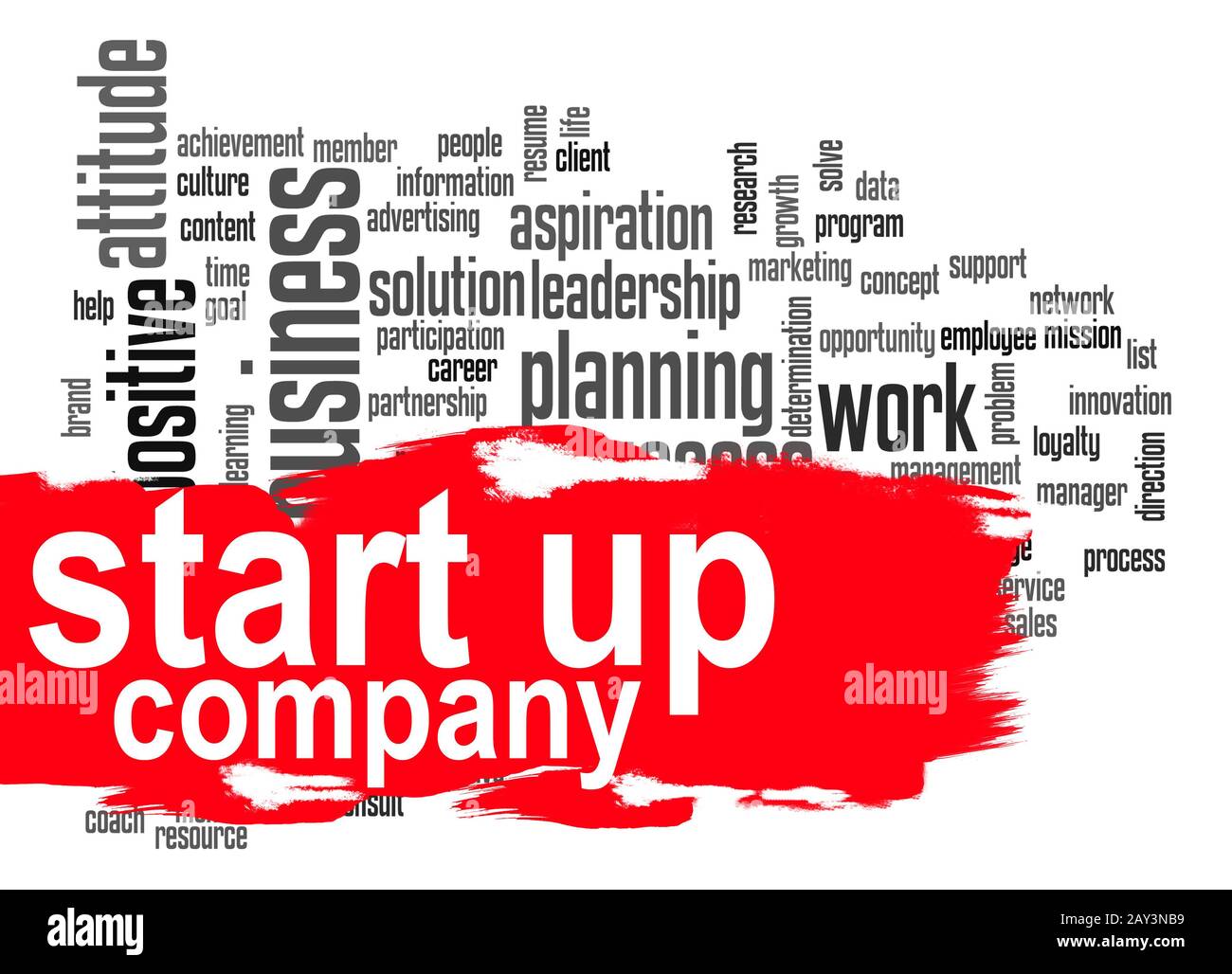 Start up company word cloud with red banner Stock Photo - Alamy