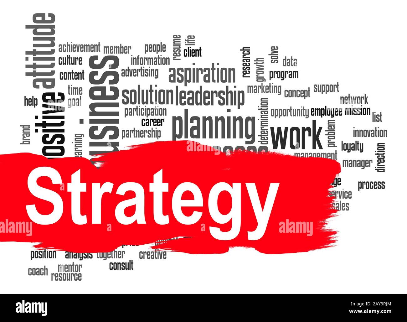 Strategy word cloud with red banner Stock Photo - Alamy