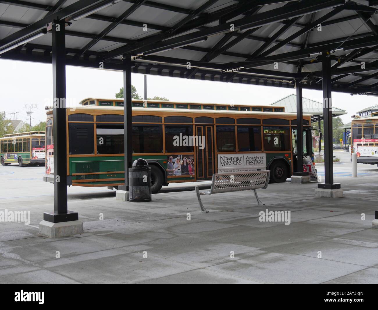 Newport, Rhode Island-September 2017: A public bus waits for passengers ...