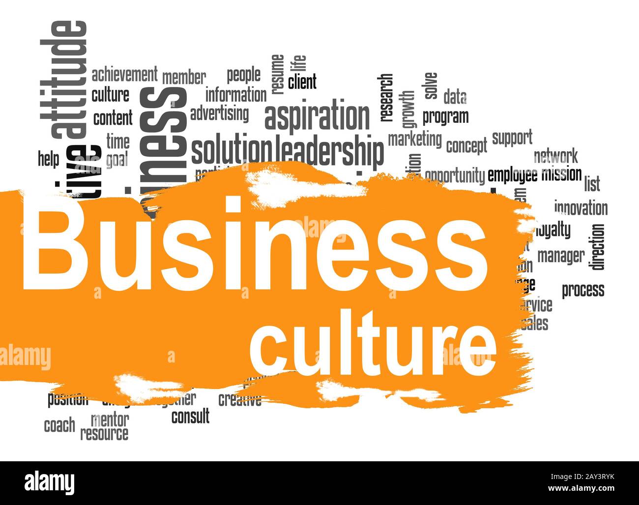 Business culture word cloud with yellow banner Stock Photo - Alamy