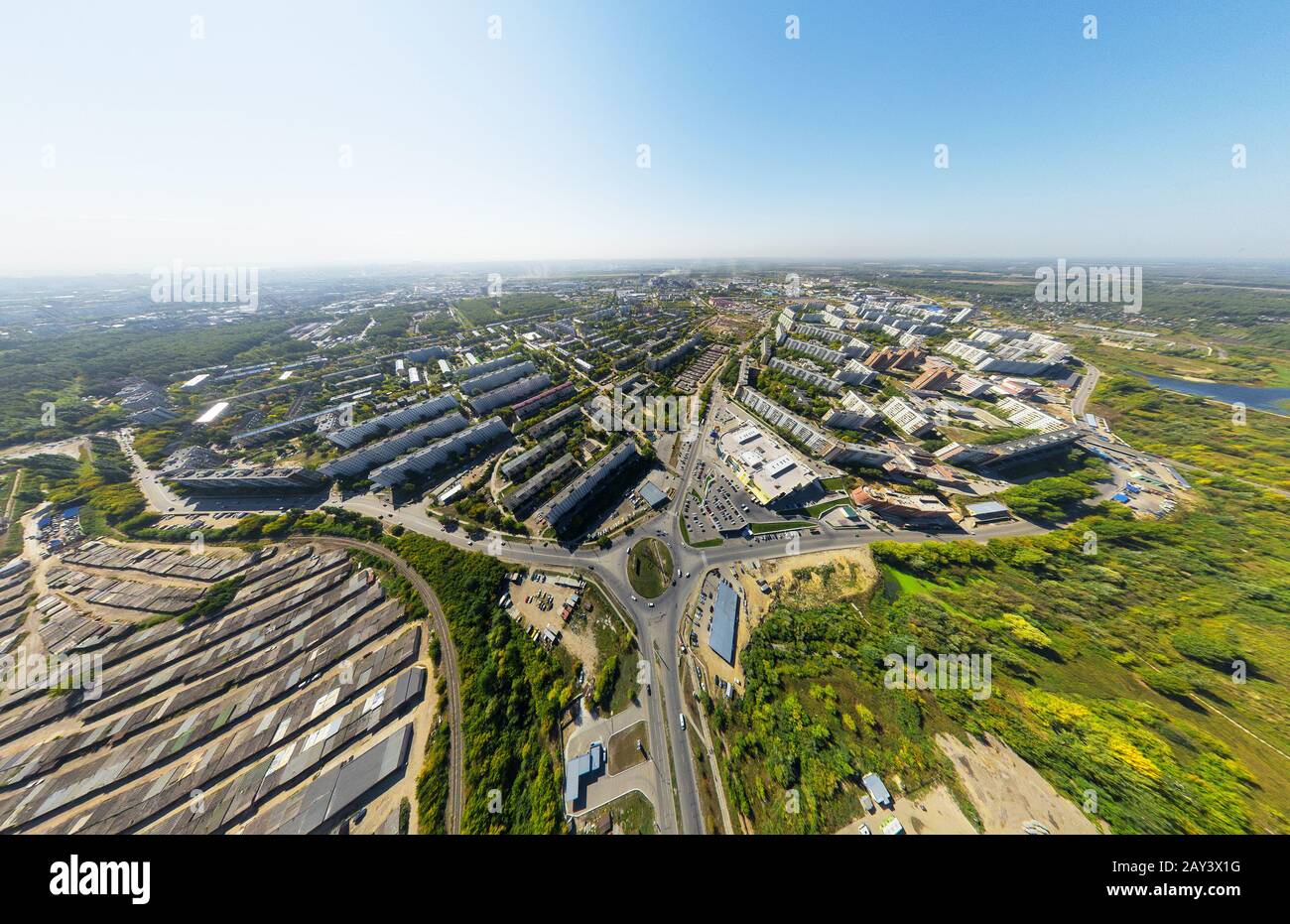 Aerial view of downtown. Crossroads, houses, buildings and parks Stock ...
