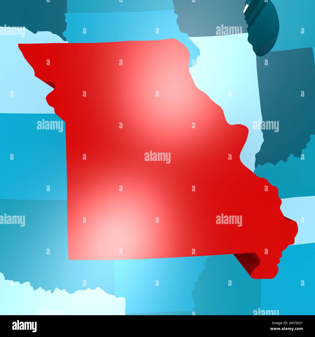 Missouri map on blue USA map Stock Photo - Alamy