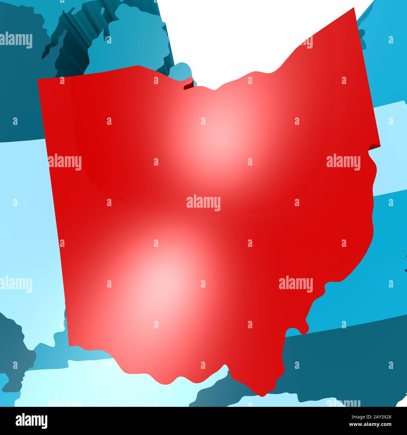 Ohio map on blue USA map Stock Photo - Alamy