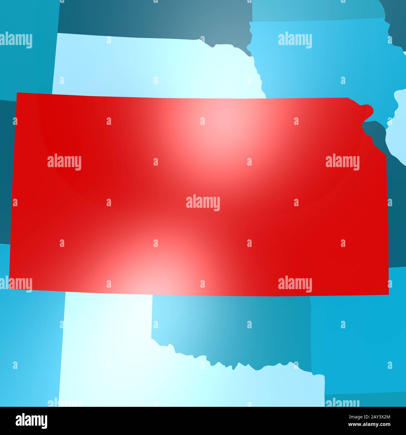 Kansas map on blue USA map Stock Photo - Alamy