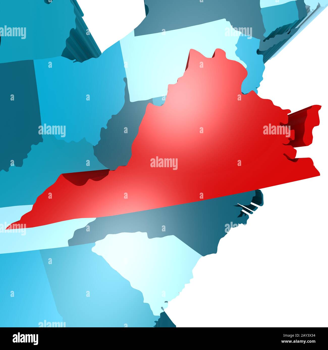 Virginia map on blue USA map Stock Photo - Alamy