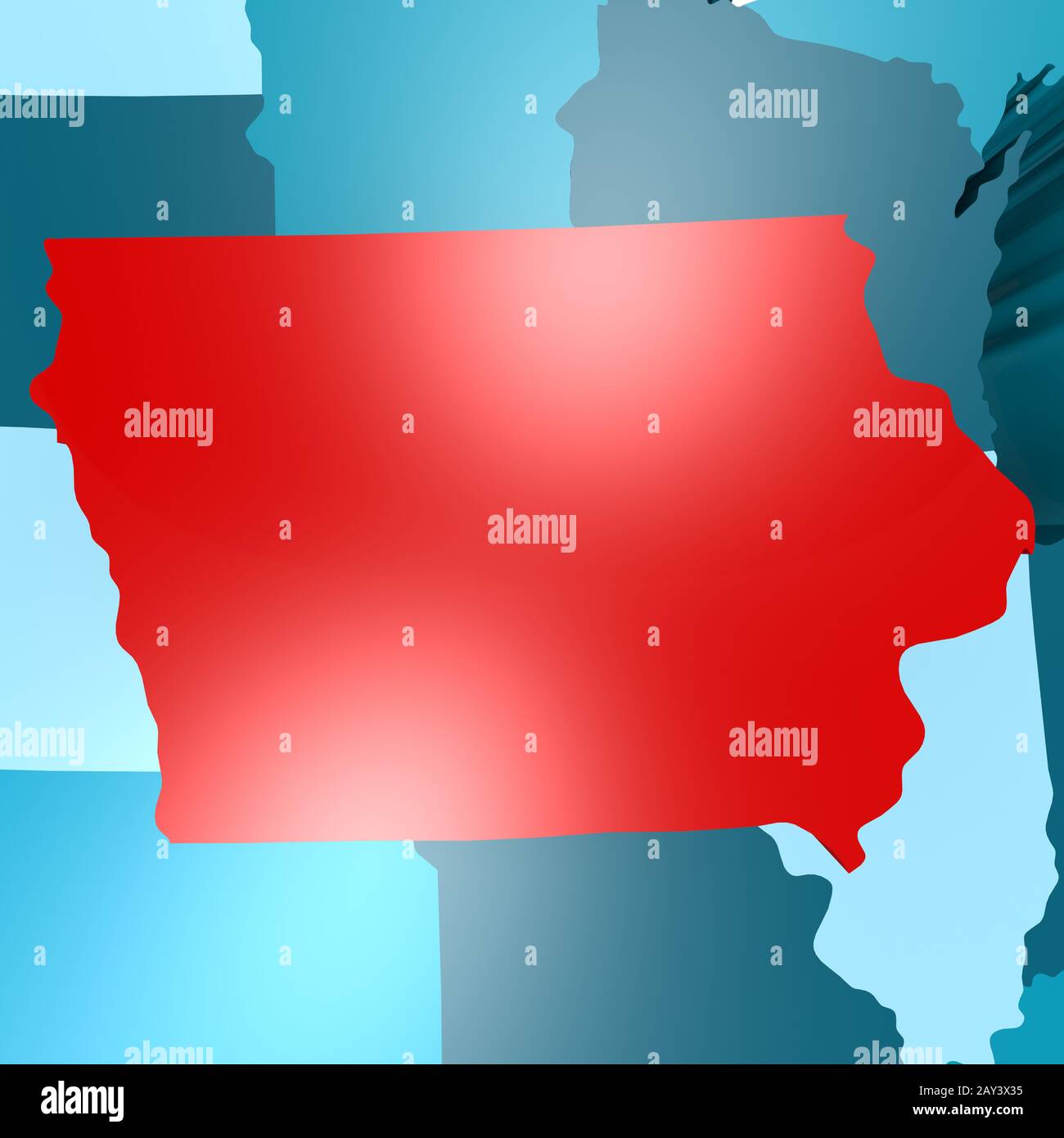 Iowa map on blue USA map Stock Photo - Alamy