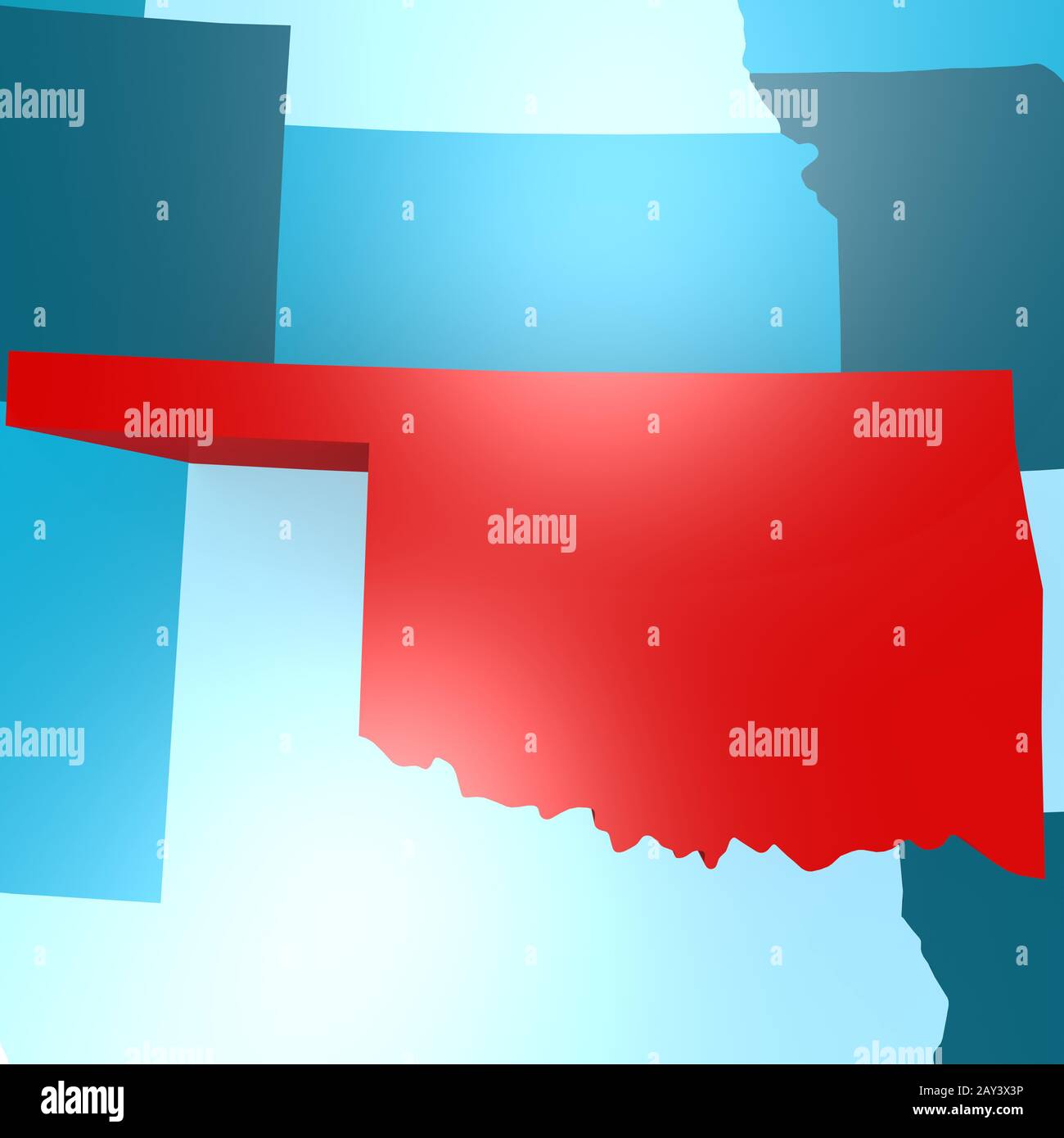 Oklahoma map on blue USA map Stock Photo - Alamy