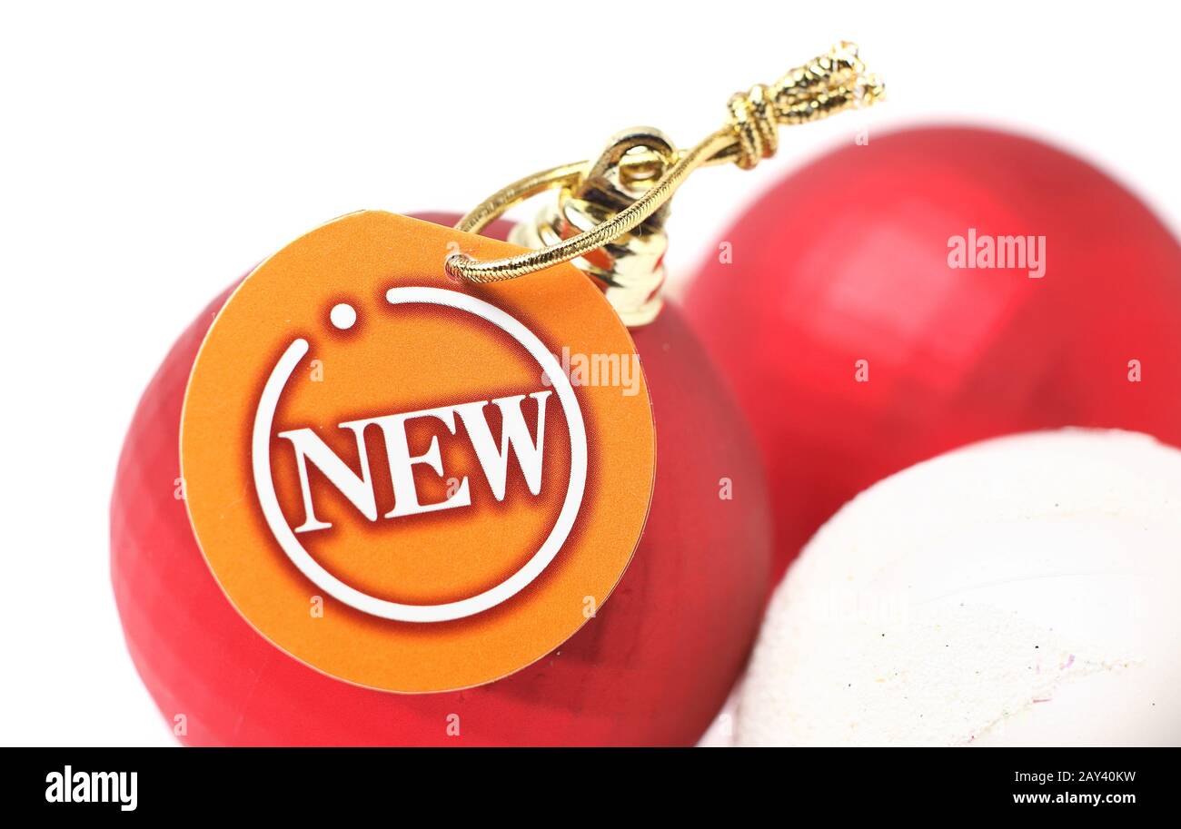 christmas balls with new tag Stock Photo - Alamy