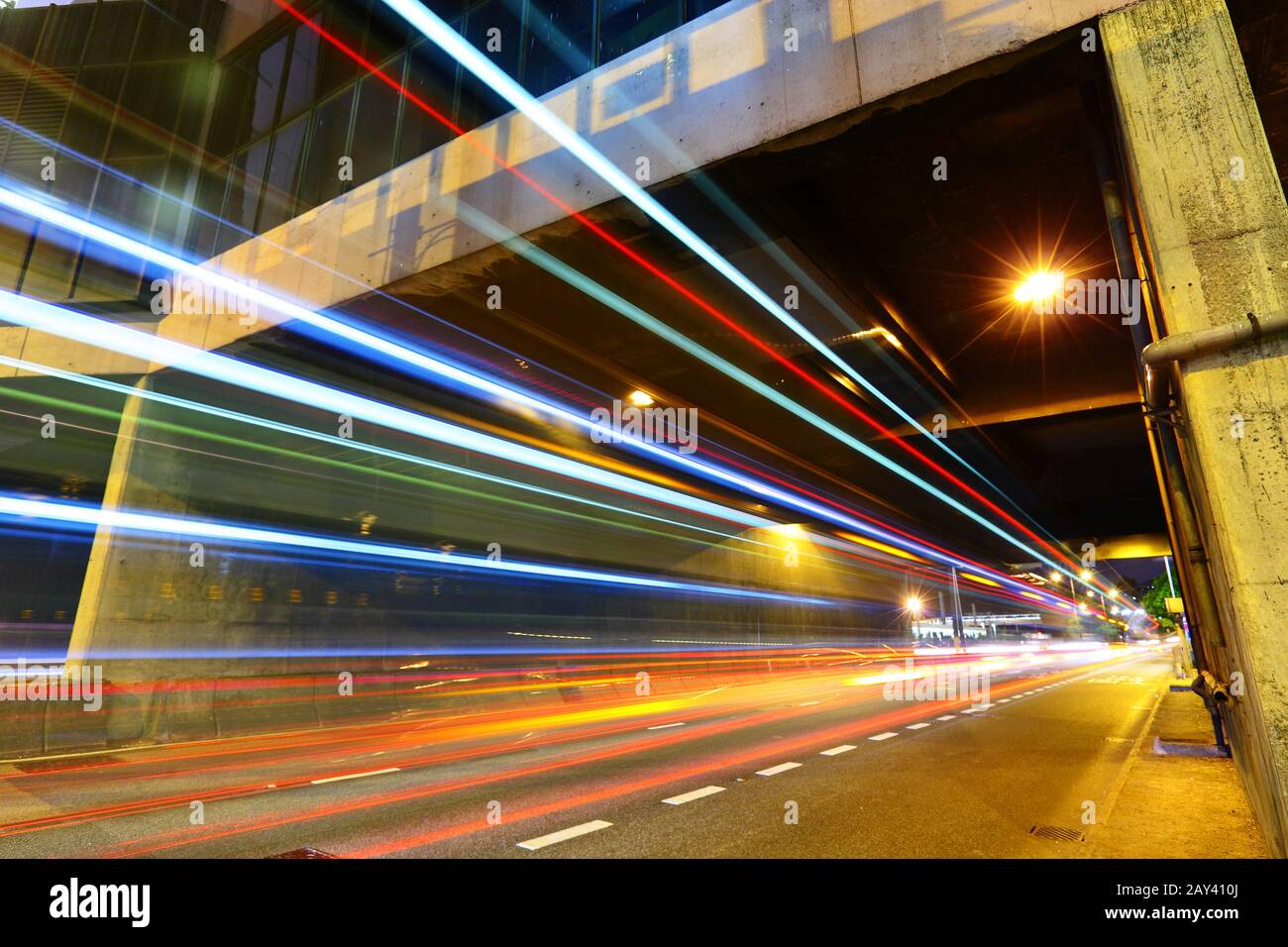 light trails in city at night Stock Photo - Alamy