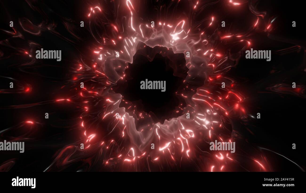 abstract reflective tunnel with bright glowing red light 3d rendering ...