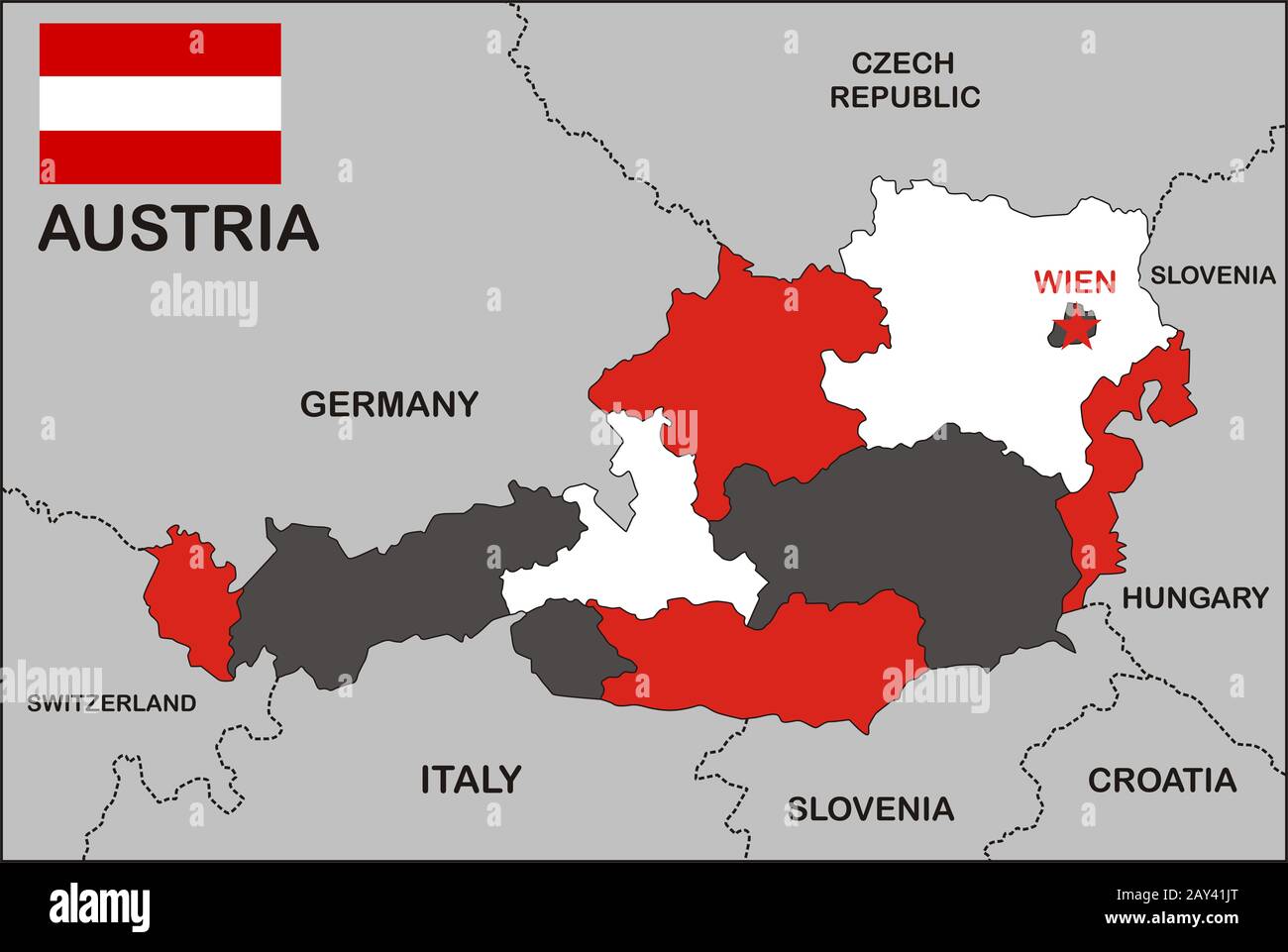 Austria map political hi-res stock photography and images - Alamy