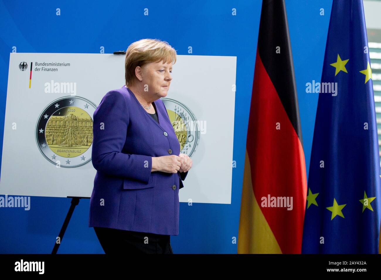 Berlin, Germany. 14th Feb, 2020. Chancellor Angela Merkel (CDU) walks ...