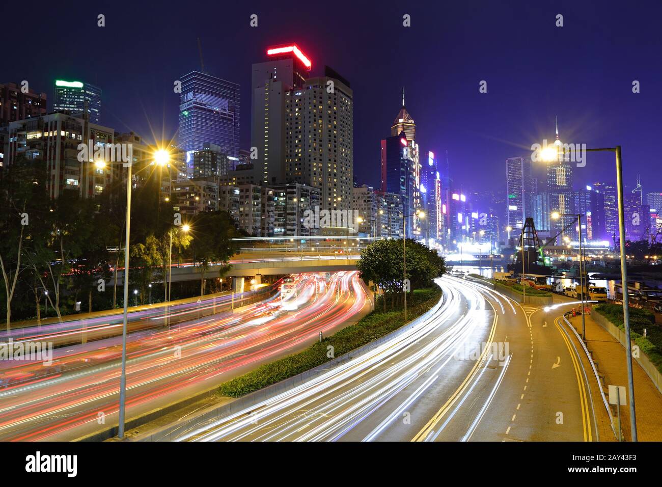 traffic in downtown at night Stock Photo - Alamy