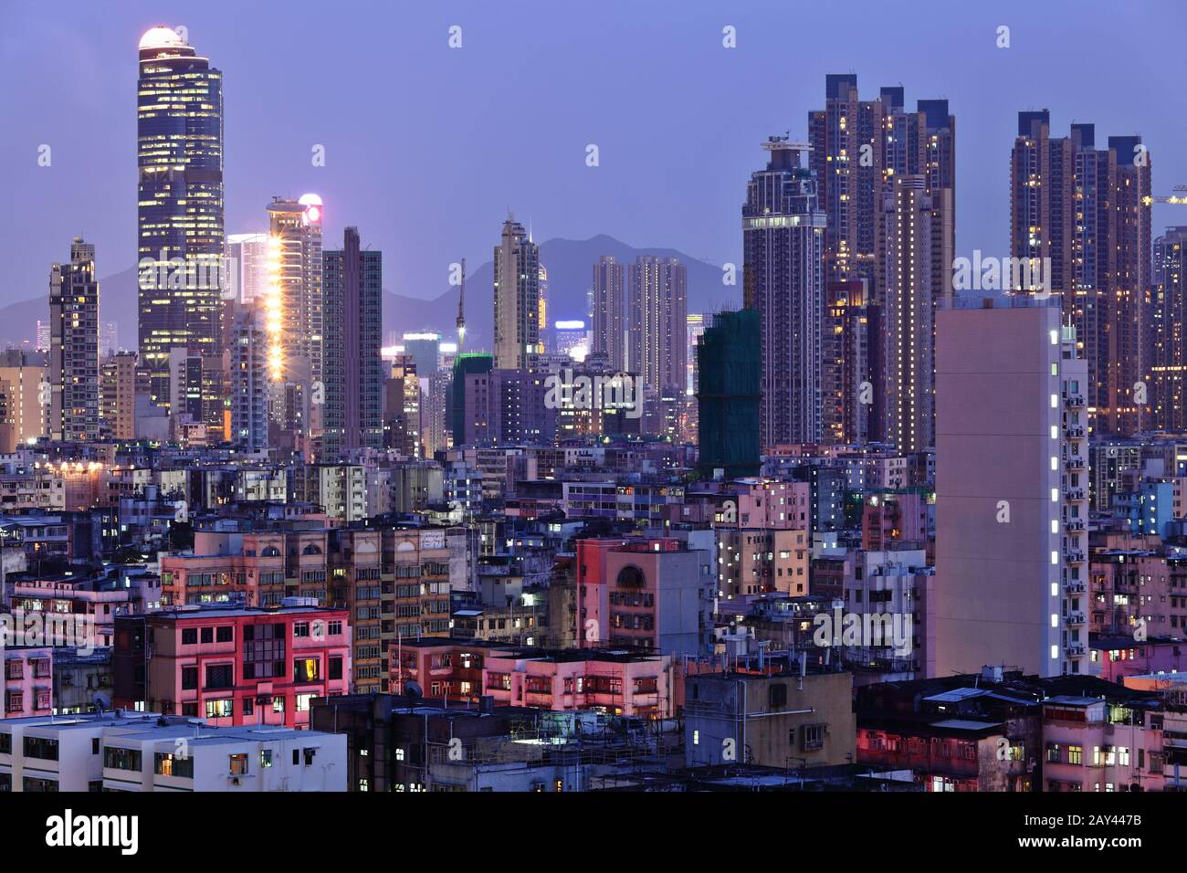 Hong Kong with crowded buildings at night Stock Photo - Alamy